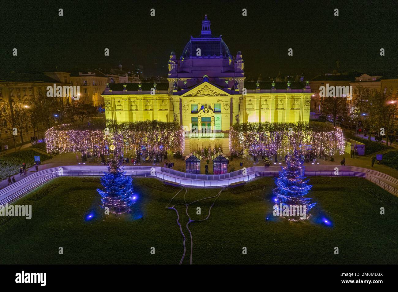 Aerial view of the city center where Advent takes place in Zagreb ...