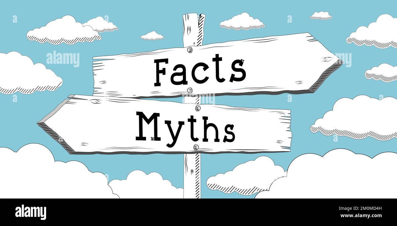 Myths and facts - outline signpost with two arrows Stock Photo - Alamy
