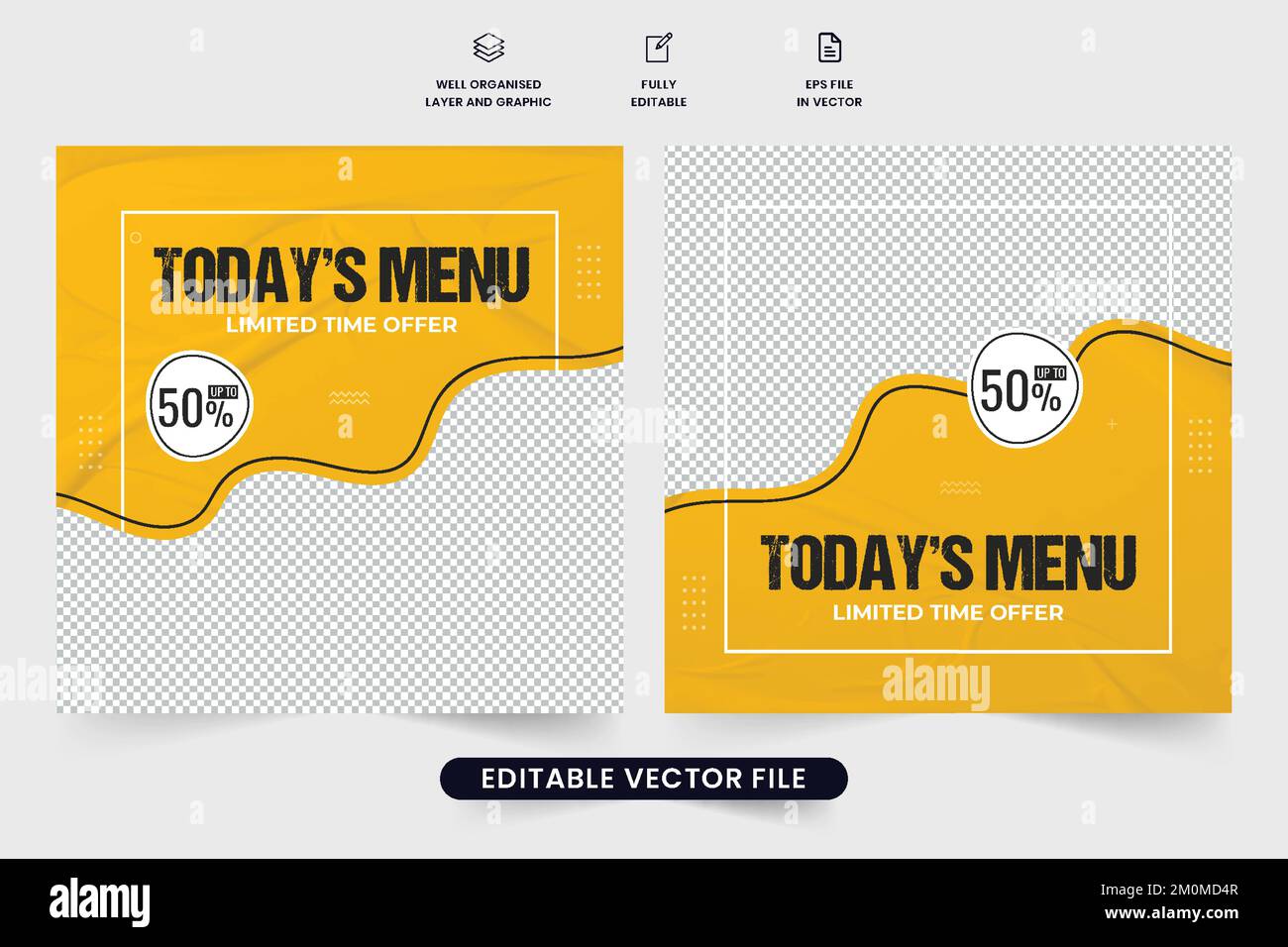 Food promo template design with yellow and dark colors. Special food ...