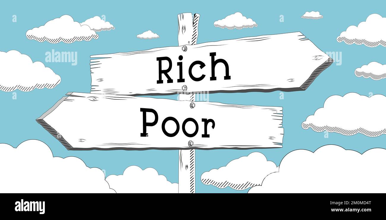 Rich or poor - outline signpost with two arrows Stock Photo - Alamy