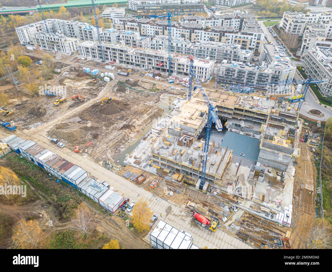 Aerial Flight Over a New Constructions Development Site with High Tower ...