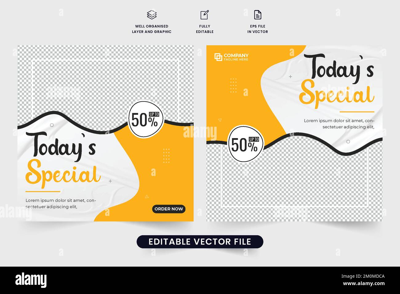 Modern food menu social media post design with dark and yellow colors ...