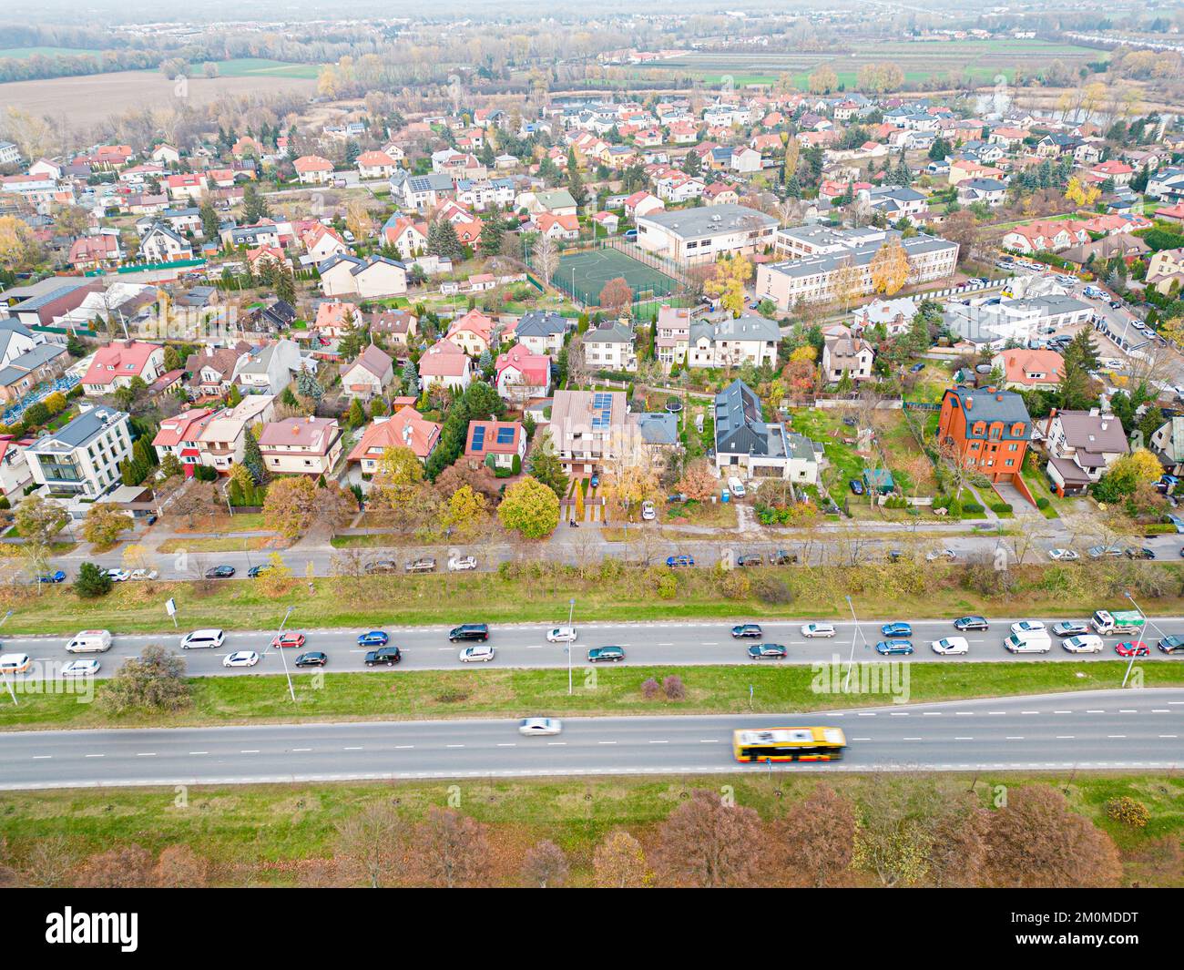 Aerial view of construction site with crane and building. Top view of ...