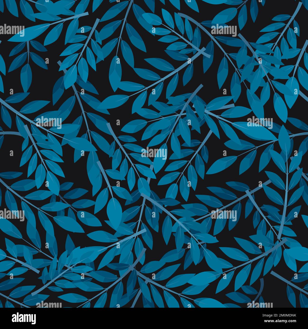 Navy blue seamless pattern leafs on black background. Vector ...