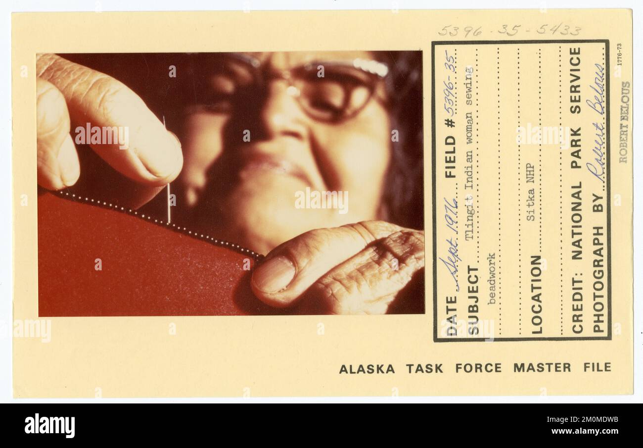 Tlingit indian woman sewing beadwork. Alaska Task Force Photographs ...