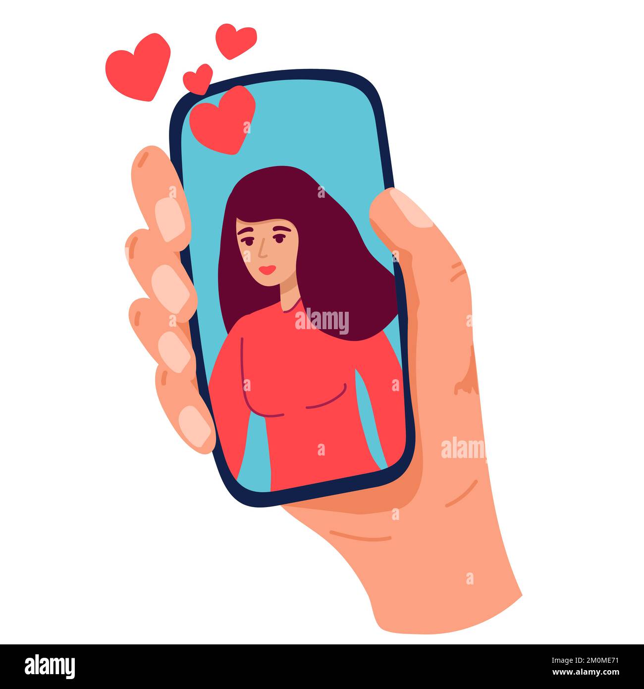 Video call concept. Video call with loved one. Male hand holding ...