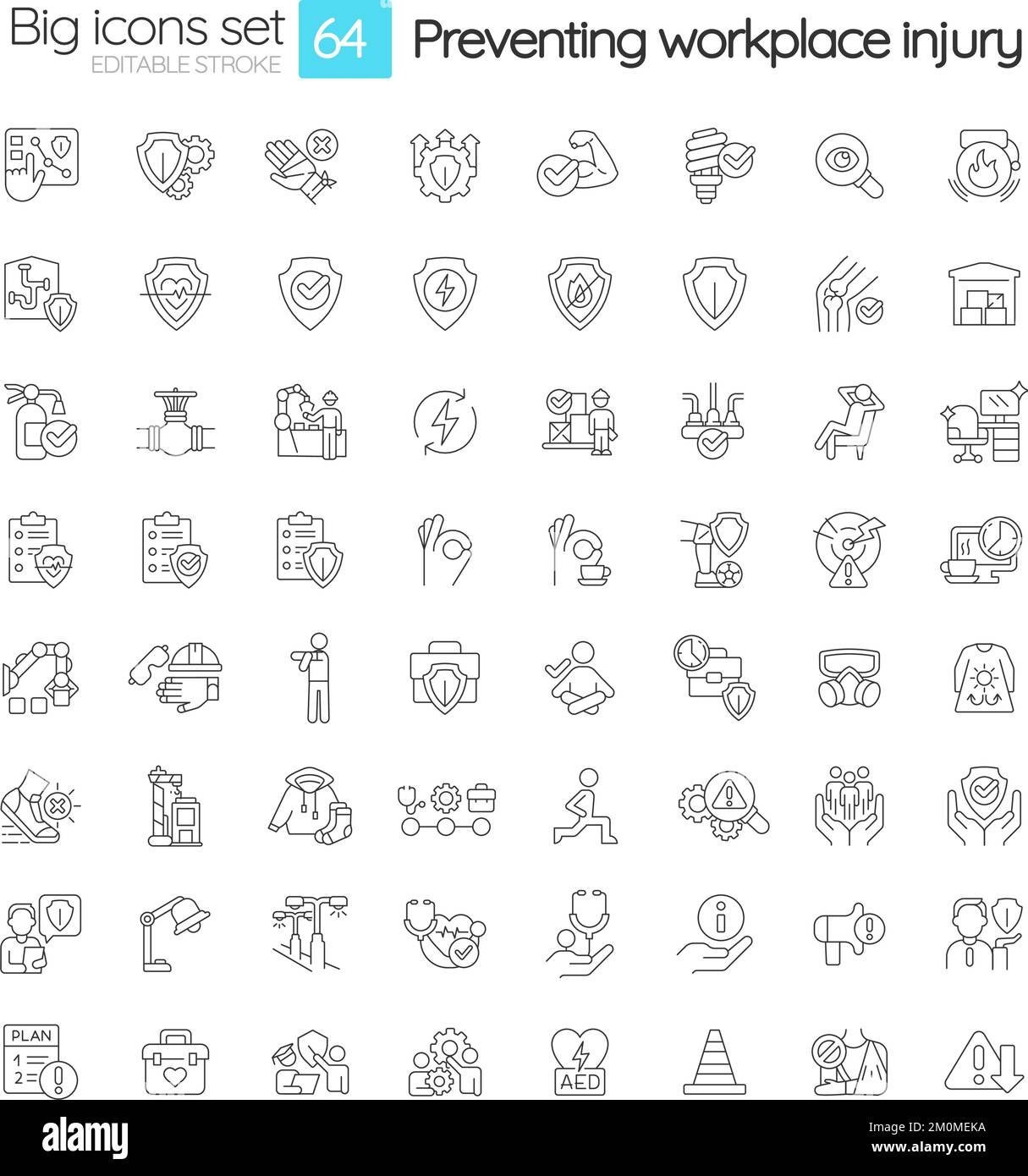 Preventing workplace injury linear big icons set Stock Vector Image ...