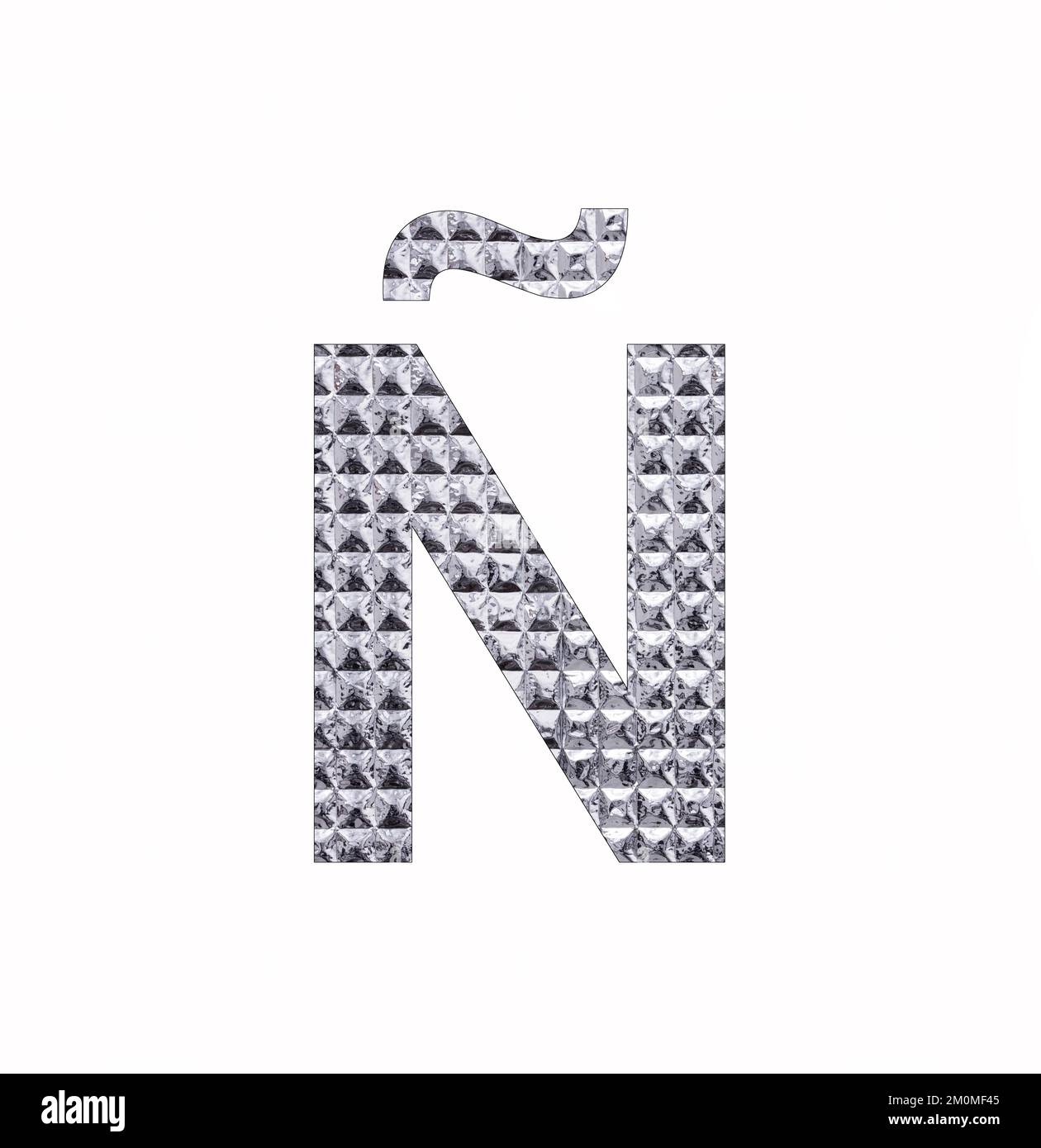 Alphabet Letter Ñ Uppercase - Textured Shiny Silver Foil Stock Photo ...