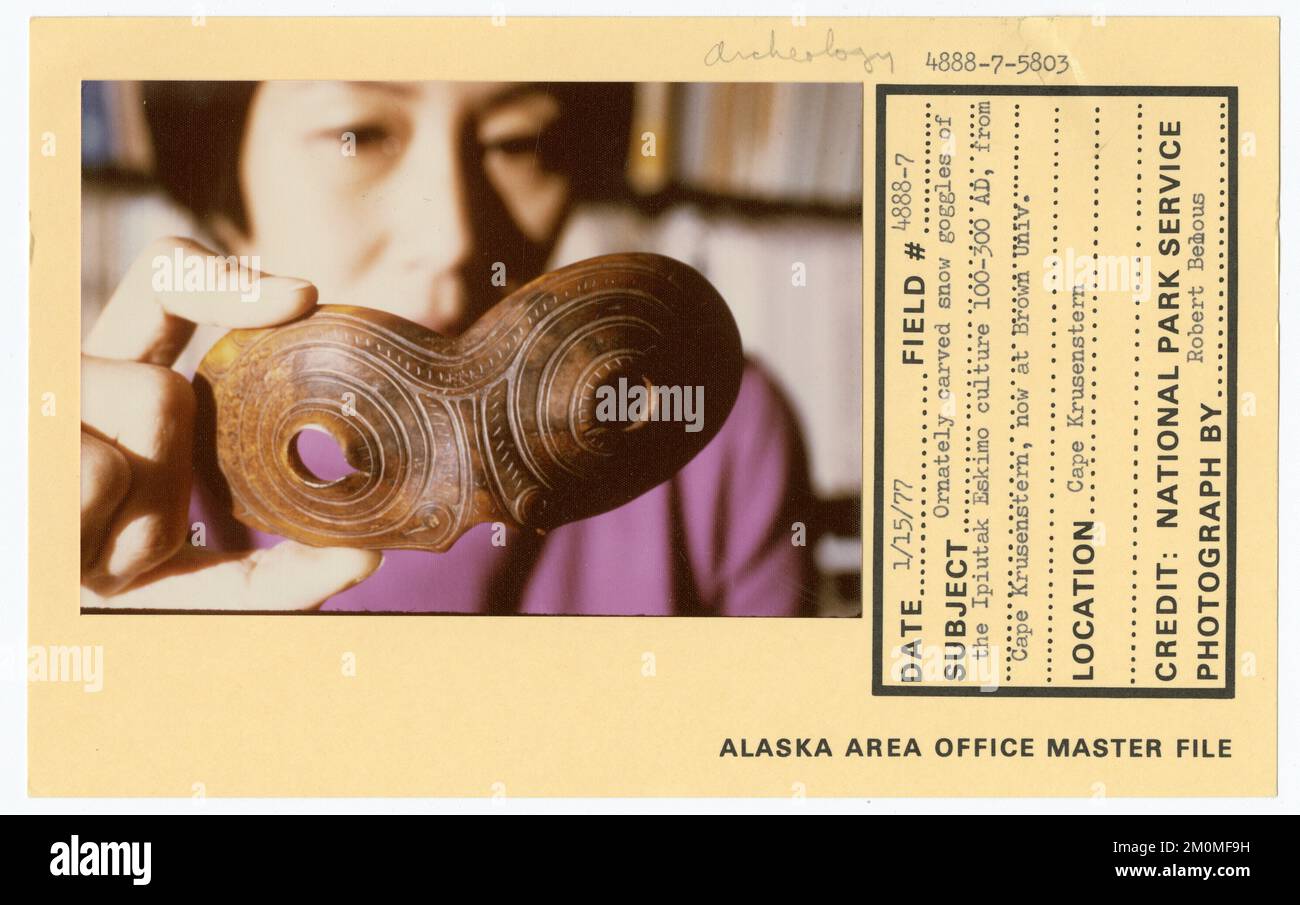 Ornately carved snow goggles of the Ipiutak Eskimo culture 100-300 AD ...