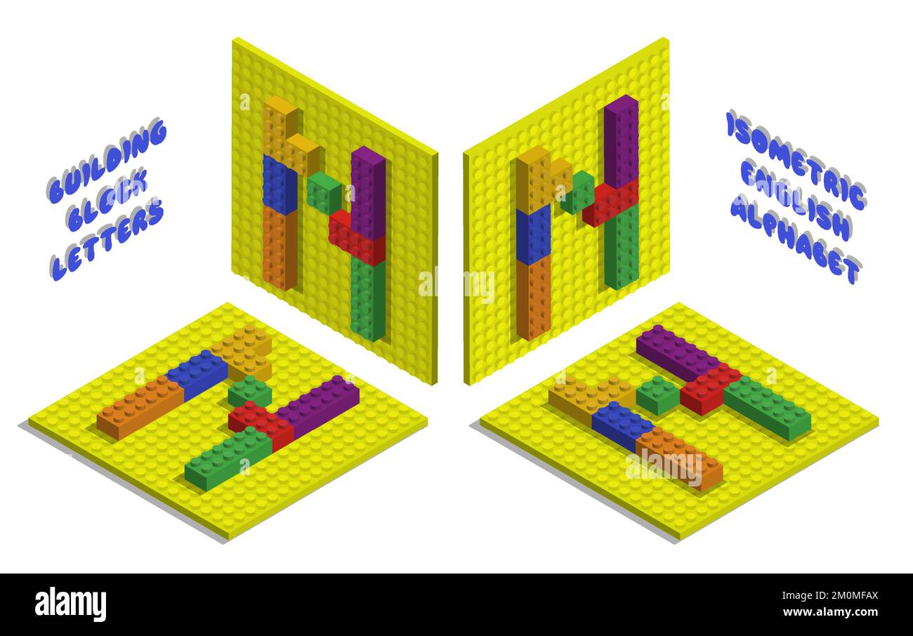 Isometric toy bricks of letter N. Letter from blocks for children ...