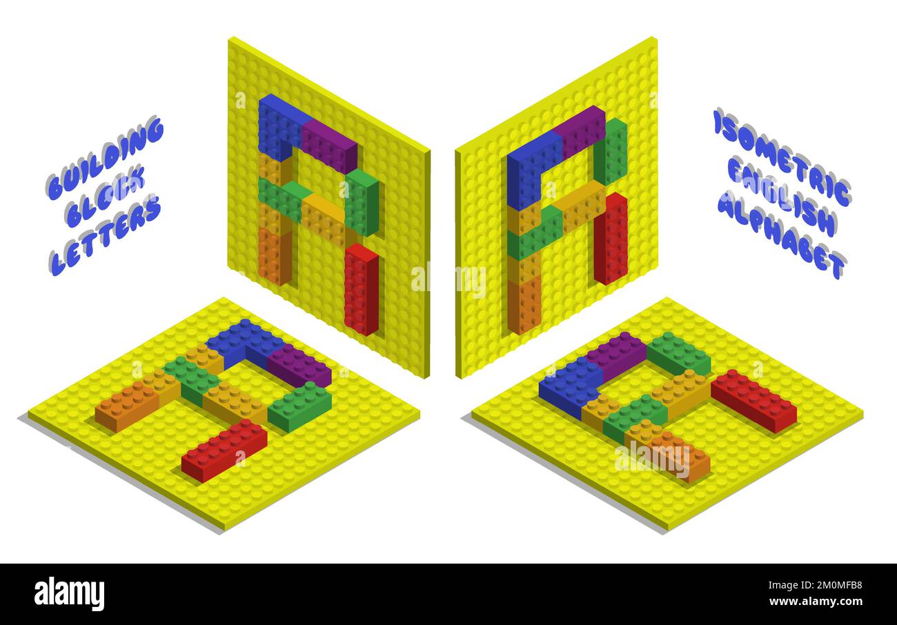 Isometric toy bricks of letter R. Letter from blocks for children ...