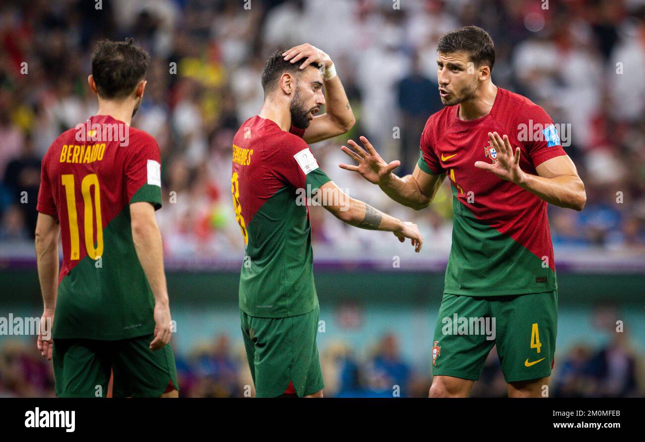 Doha, Qatar. 6th Dec, 2022. Ruben Dias (Portugal), Bernardo Silva (Portugal), Bruno Fernandes ...