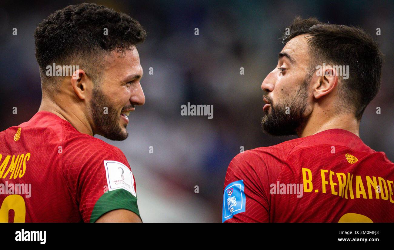 Doha, Qatar. 6th Dec, 2022. Goncalo Ramos (Portugal), Bruno Fernandes (Portugal) Portugal ...