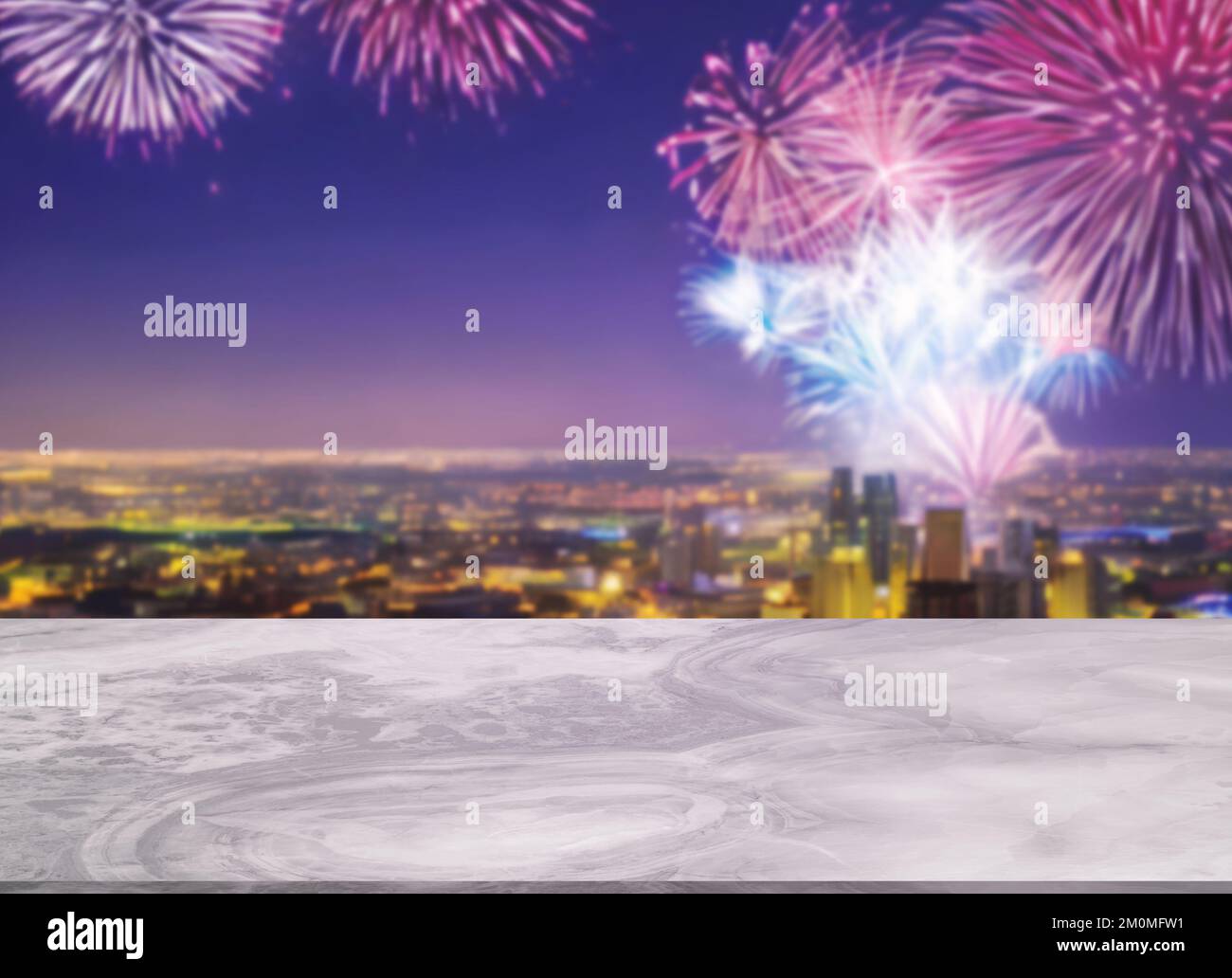 Beautiful white marble table or, little shiny surface, perspective view ...