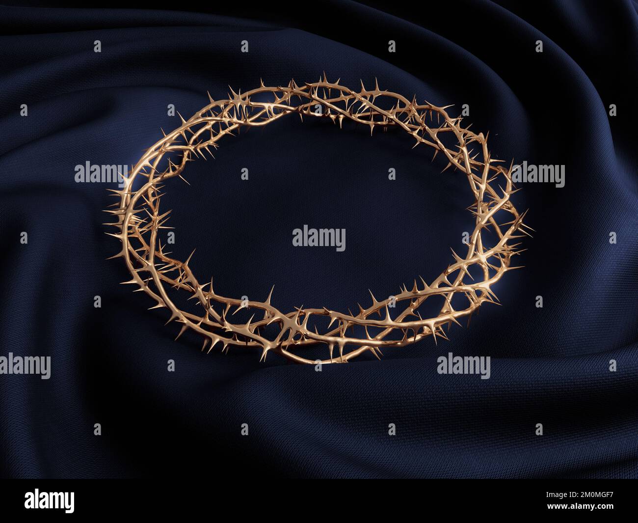 A draped and twirled fabric around a gold casting of branches of thorns ...