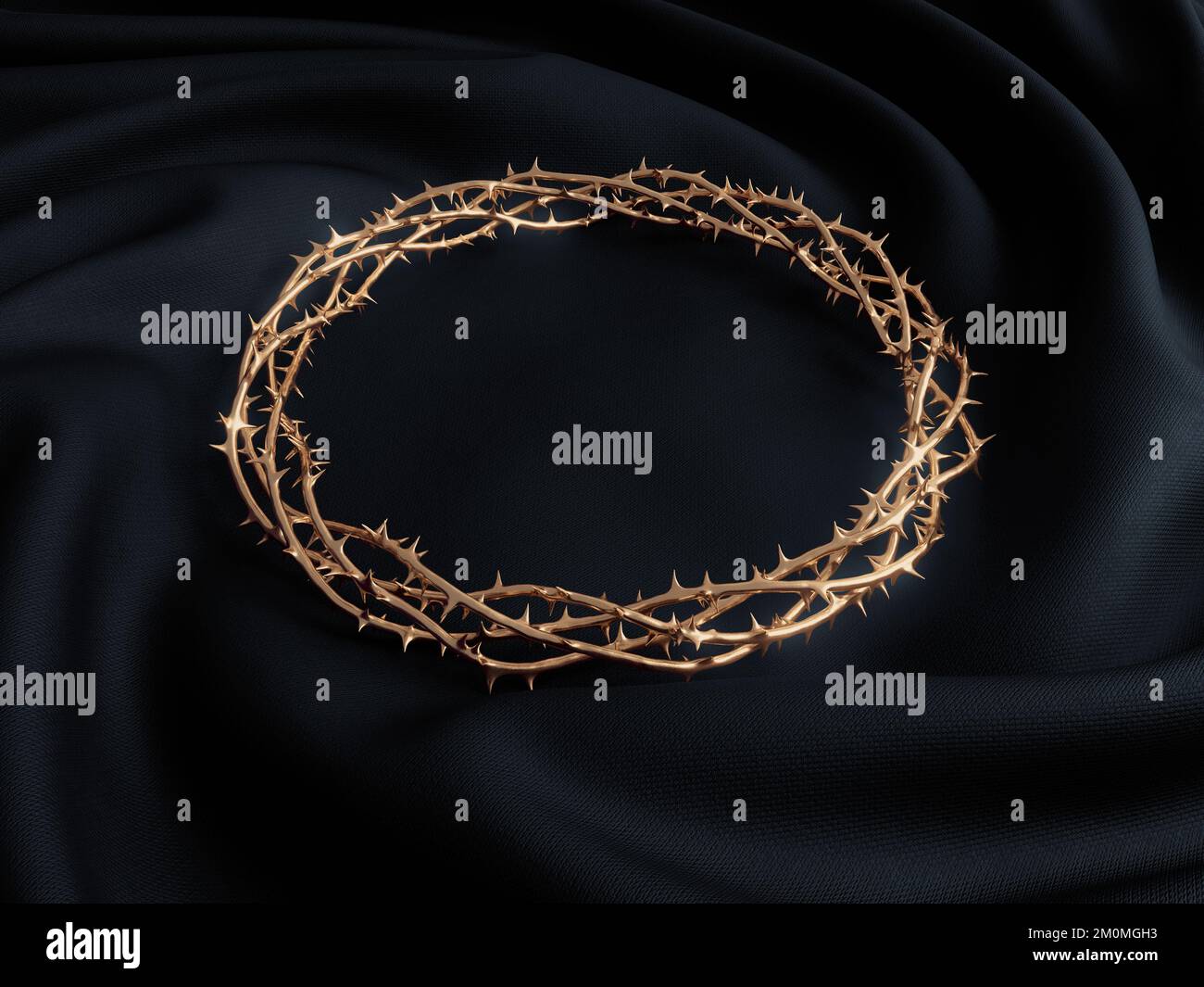 A draped and twirled fabric around a gold casting of branches of thorns ...