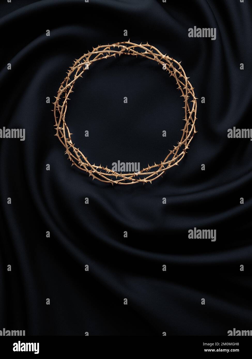 A draped and twirled fabric around a gold casting of branches of thorns ...