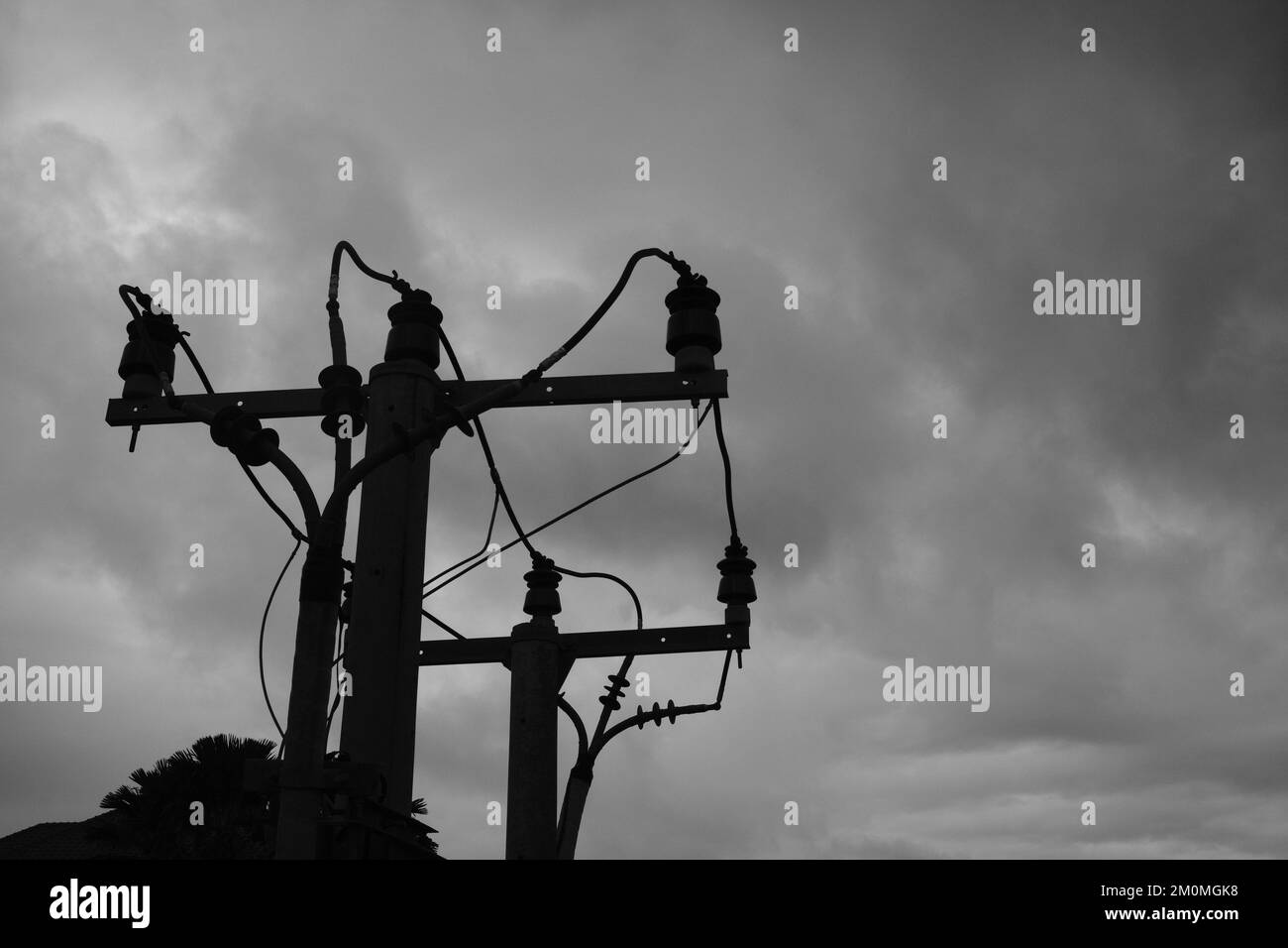 Black and white photo, Monochrome photo of a power pole in the ...