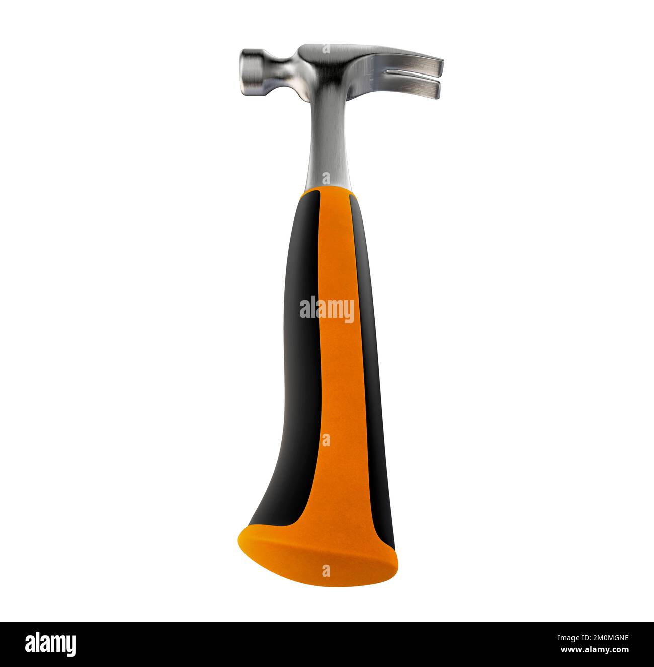 A regular metal claw hammer with an orange handle on a isolated white ...
