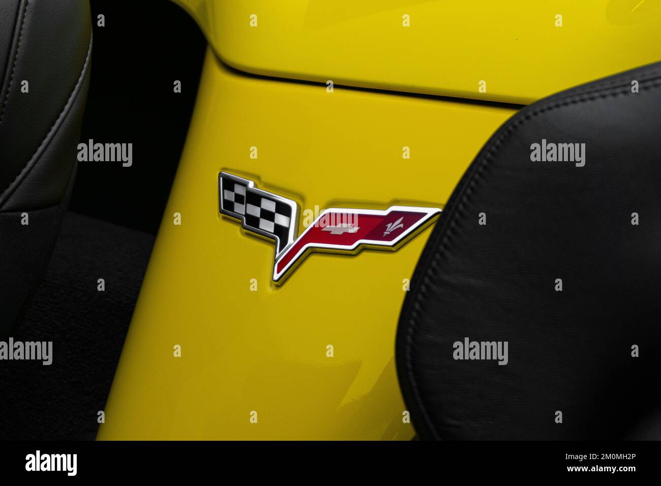 A closeup of Chevrolet Corvette C6 Grand Sport icon between seats ...