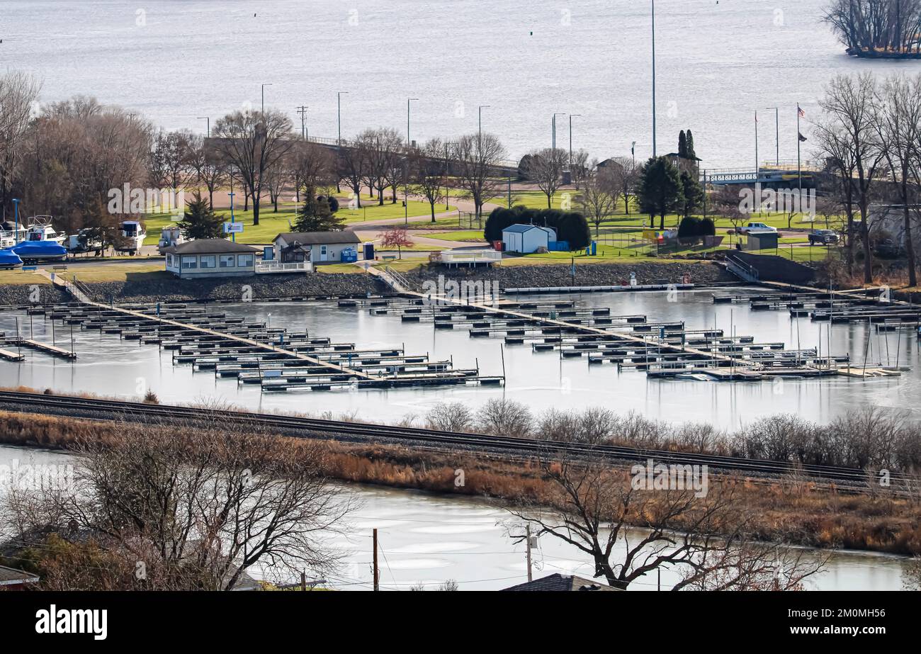 The view of the boat dock along the Mississippi River. United States ...
