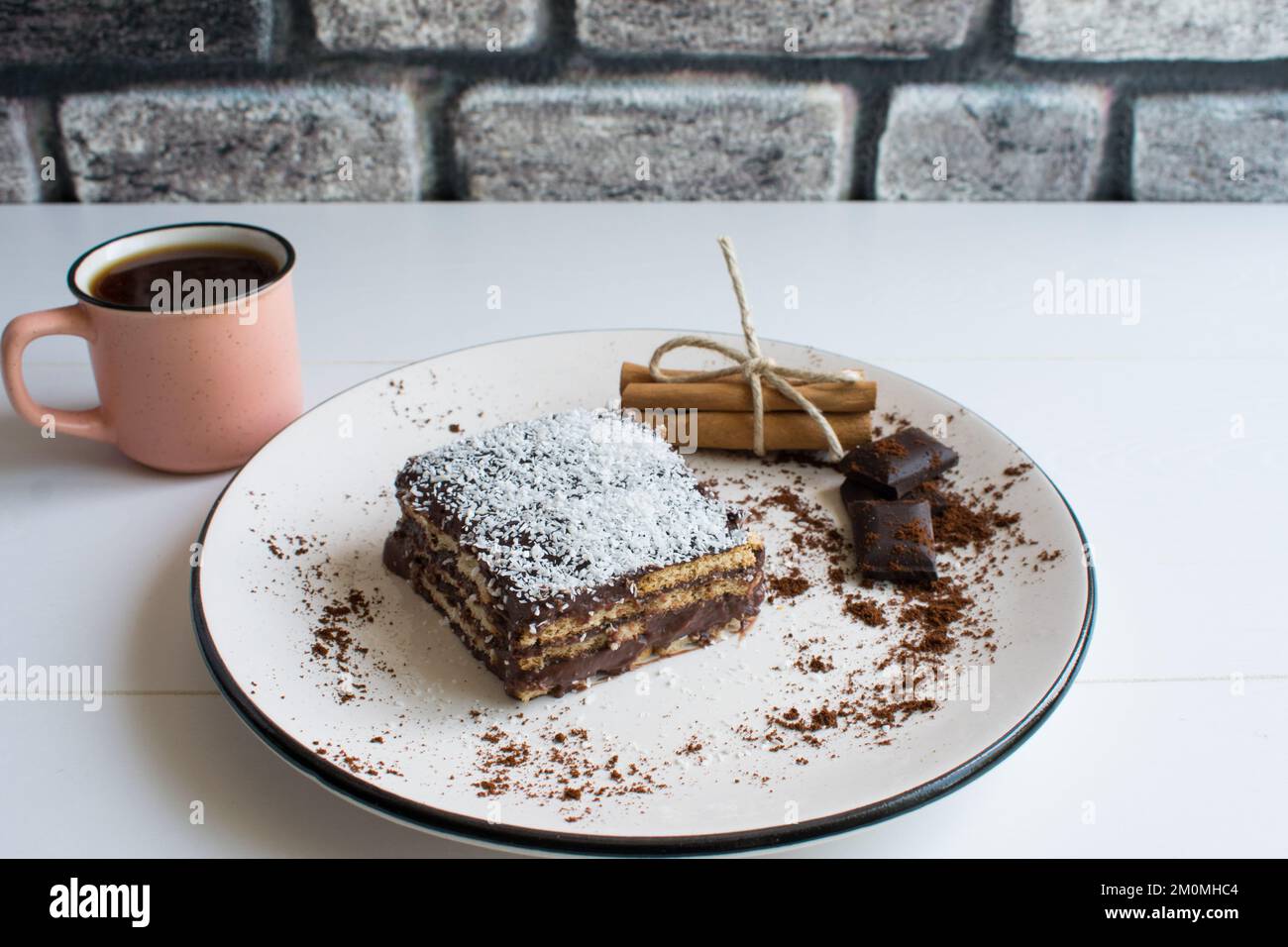 Delicious biscuit cake with chocolate, slice of chocolate cake Stock ...