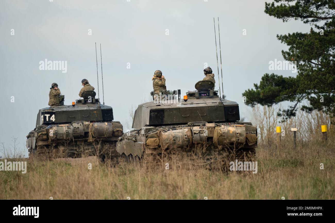 close-up of two British army FV4034 Challenger 2 ii main battle tanks ...