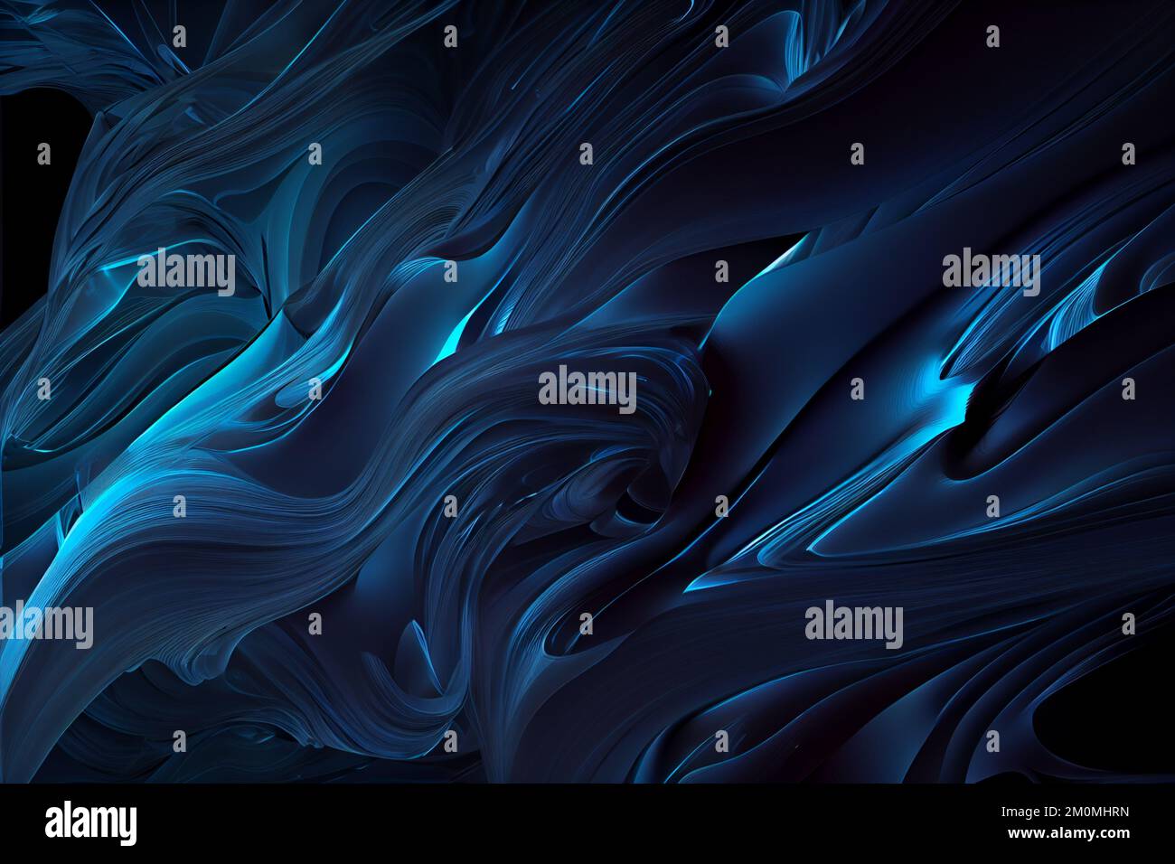 An abstract illustration of a shiny blue watercolor illusion on a black ...