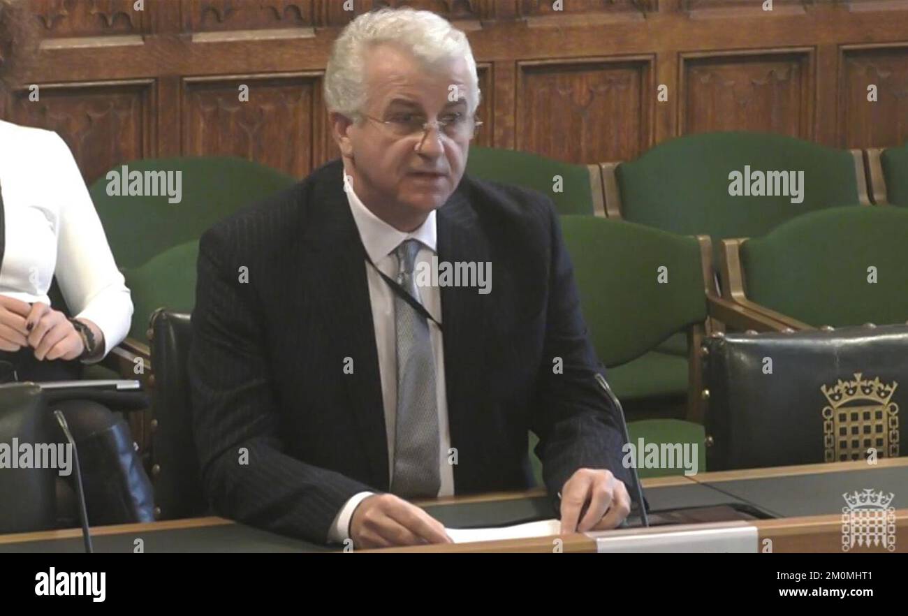 Screen grab from Parliament TV of Albanian Ambassador Qirjako Qirko ...