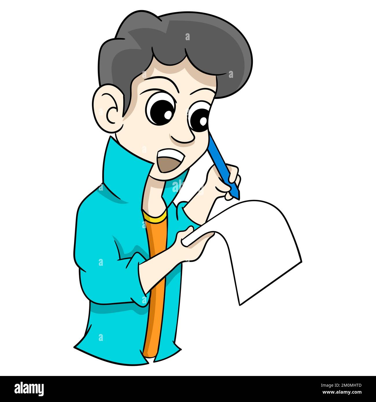 illustration of a business man carrying paper and pencil to record ...