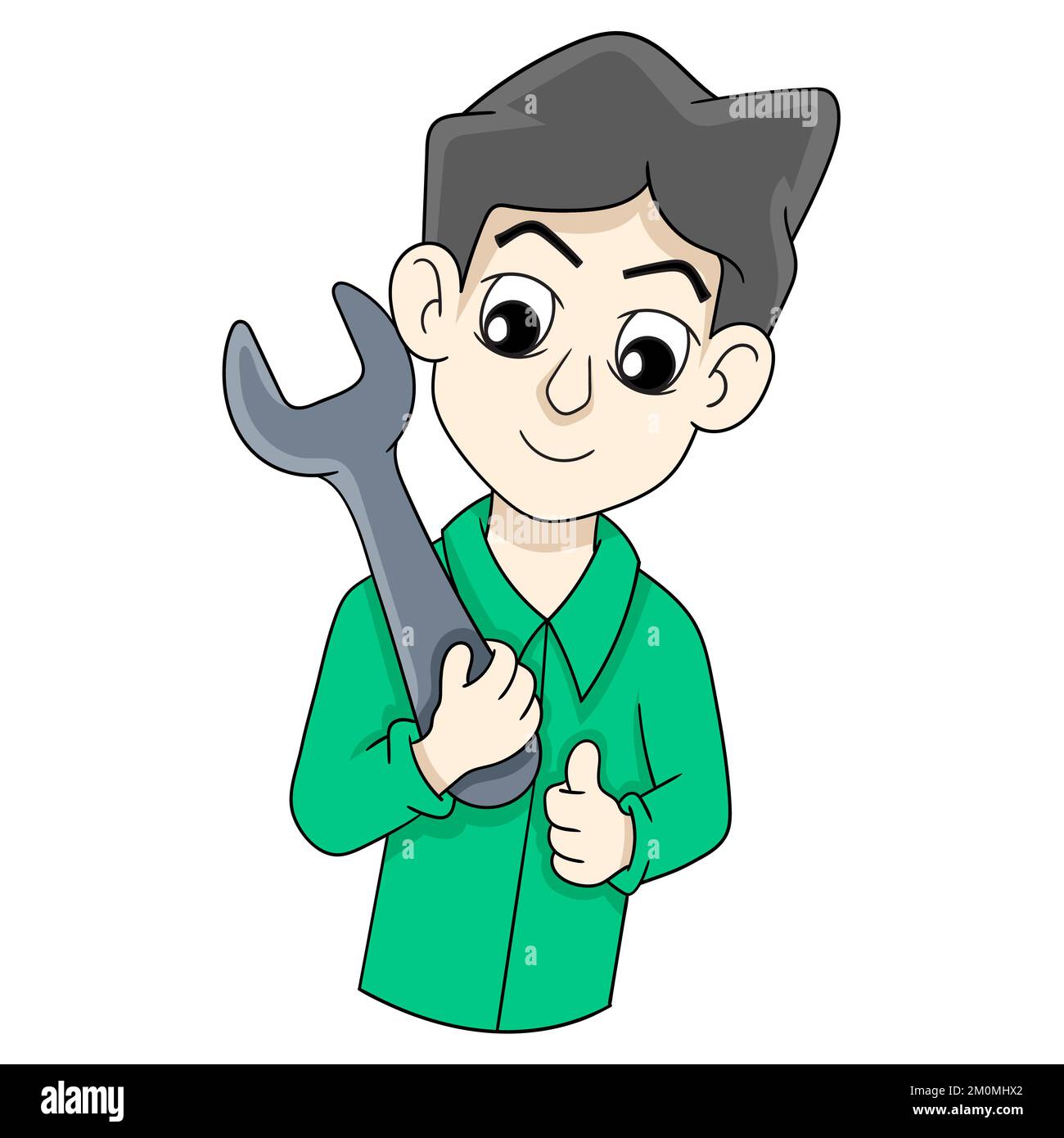 illustration of a repair shop worker boy carrying a wrench to repair ...