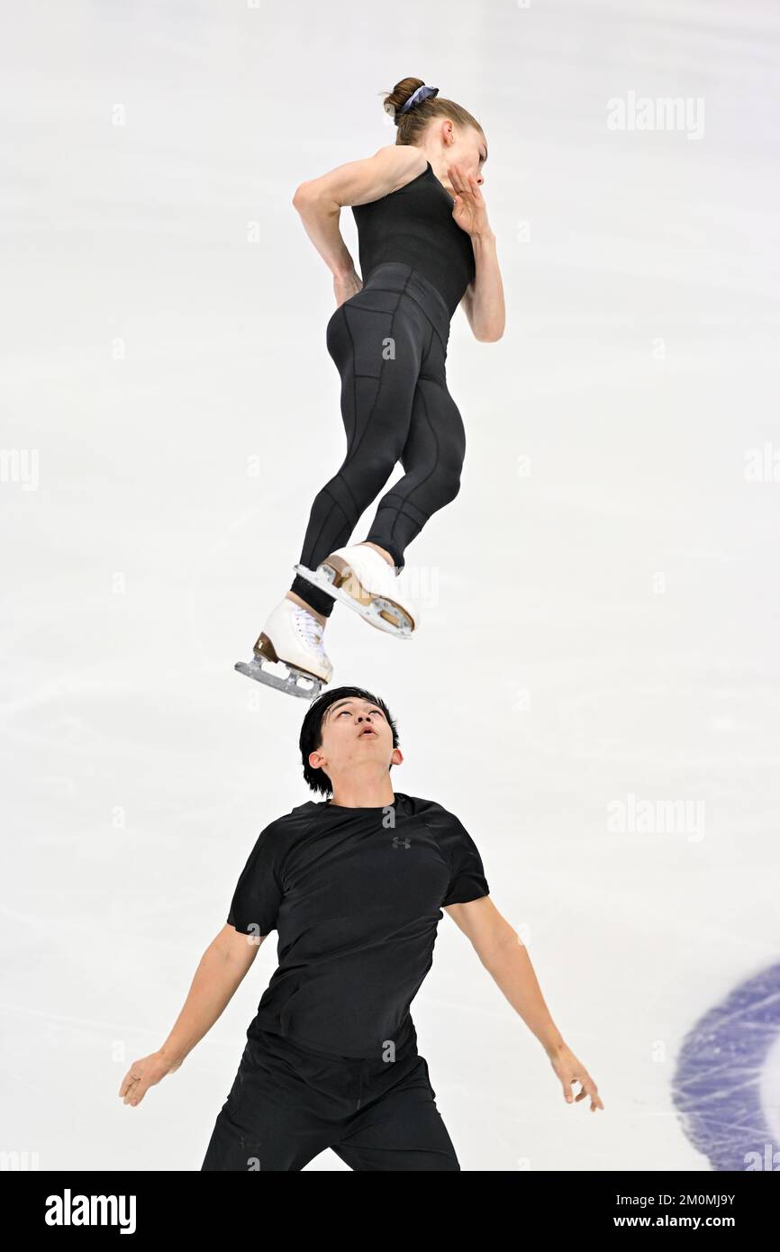 Cayla SMITH & Andy DENG (USA), during Junior Pairs Practice, at the ISU ...