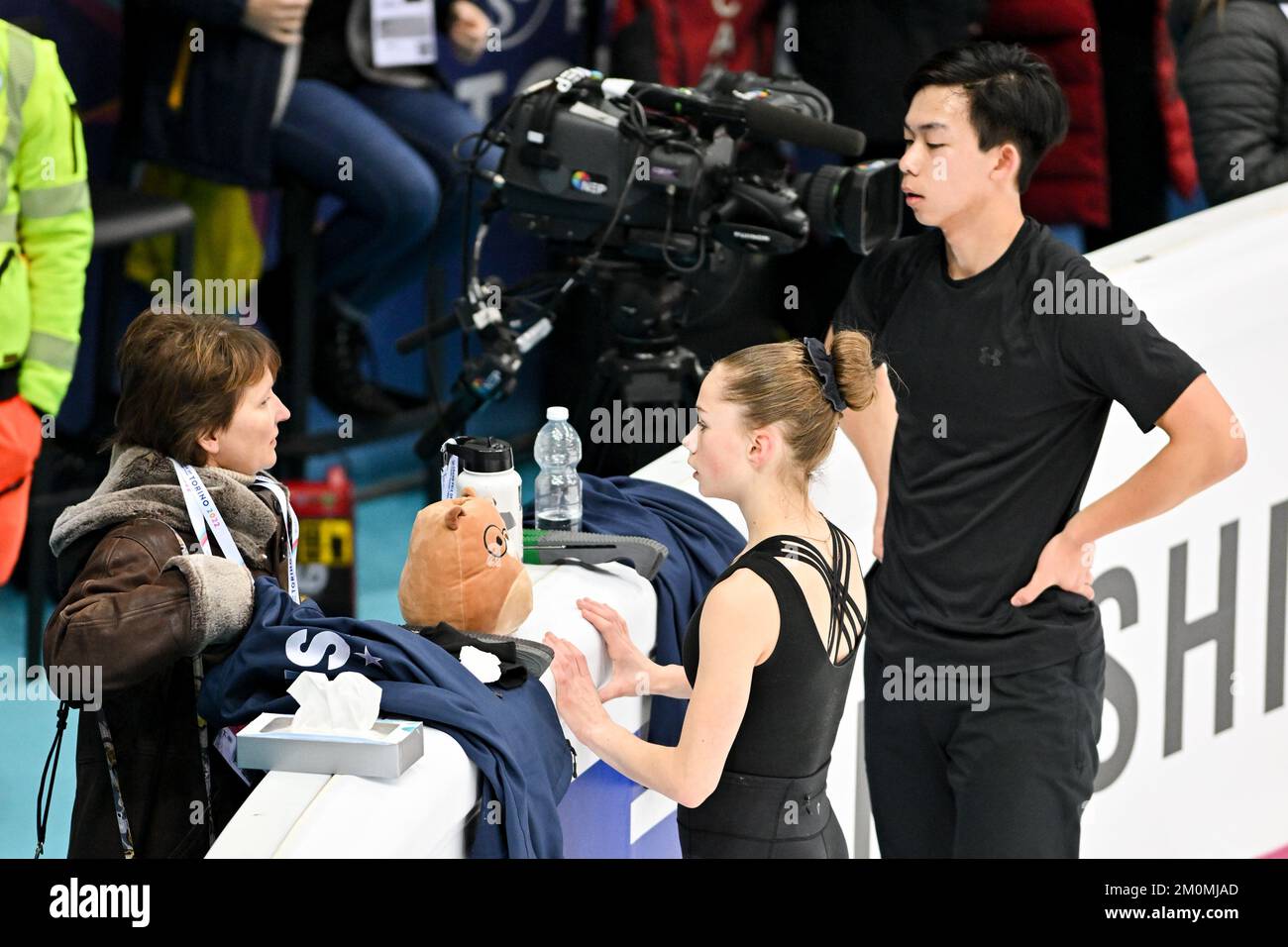 Cayla SMITH & Andy DENG (USA), during Junior Pairs Practice, at the ISU ...