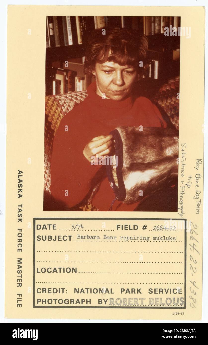 Barbara Bane repairing mukluks. Alaska Task Force Photographs Stock ...