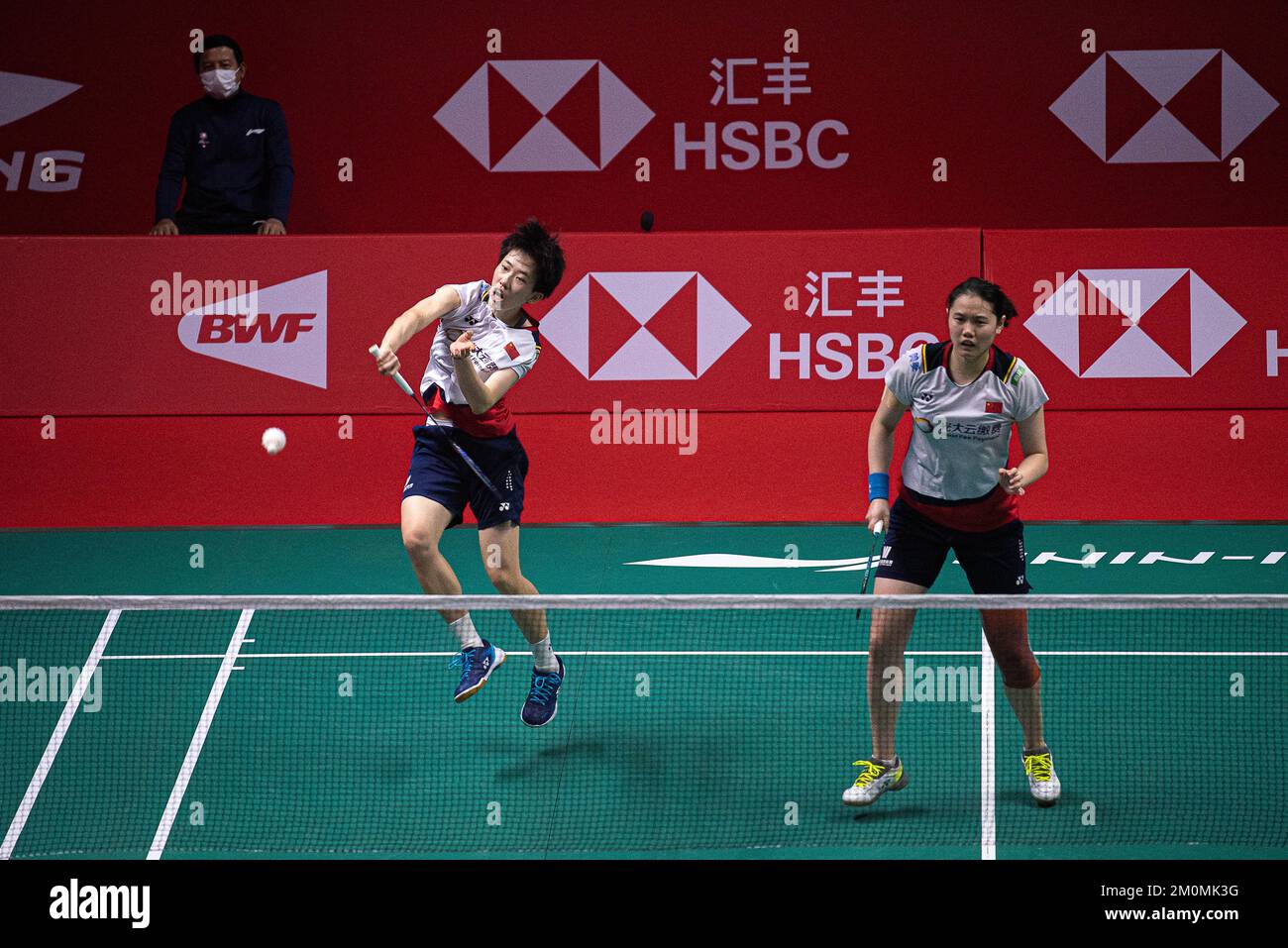 Zhang Shu Xian (L) and Zheng Yu (R) of China seen in action during the ...