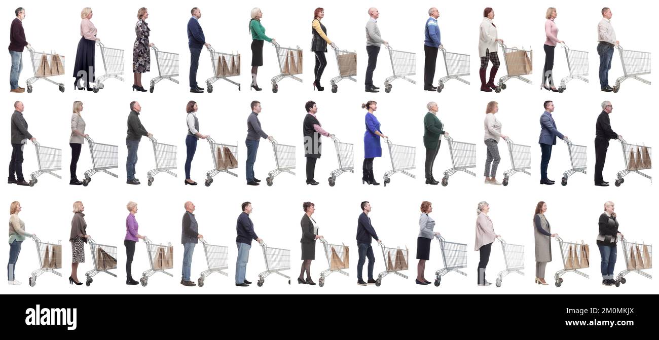 group of people with cart looking ahead isolated on white Stock Photo ...