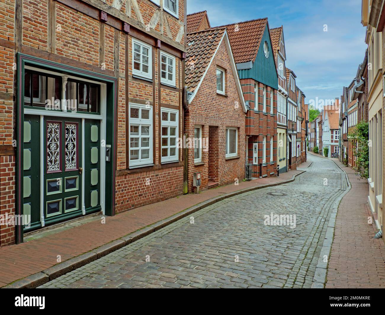 Historic houses in an alley in the old town of the Hanseatic city of ...