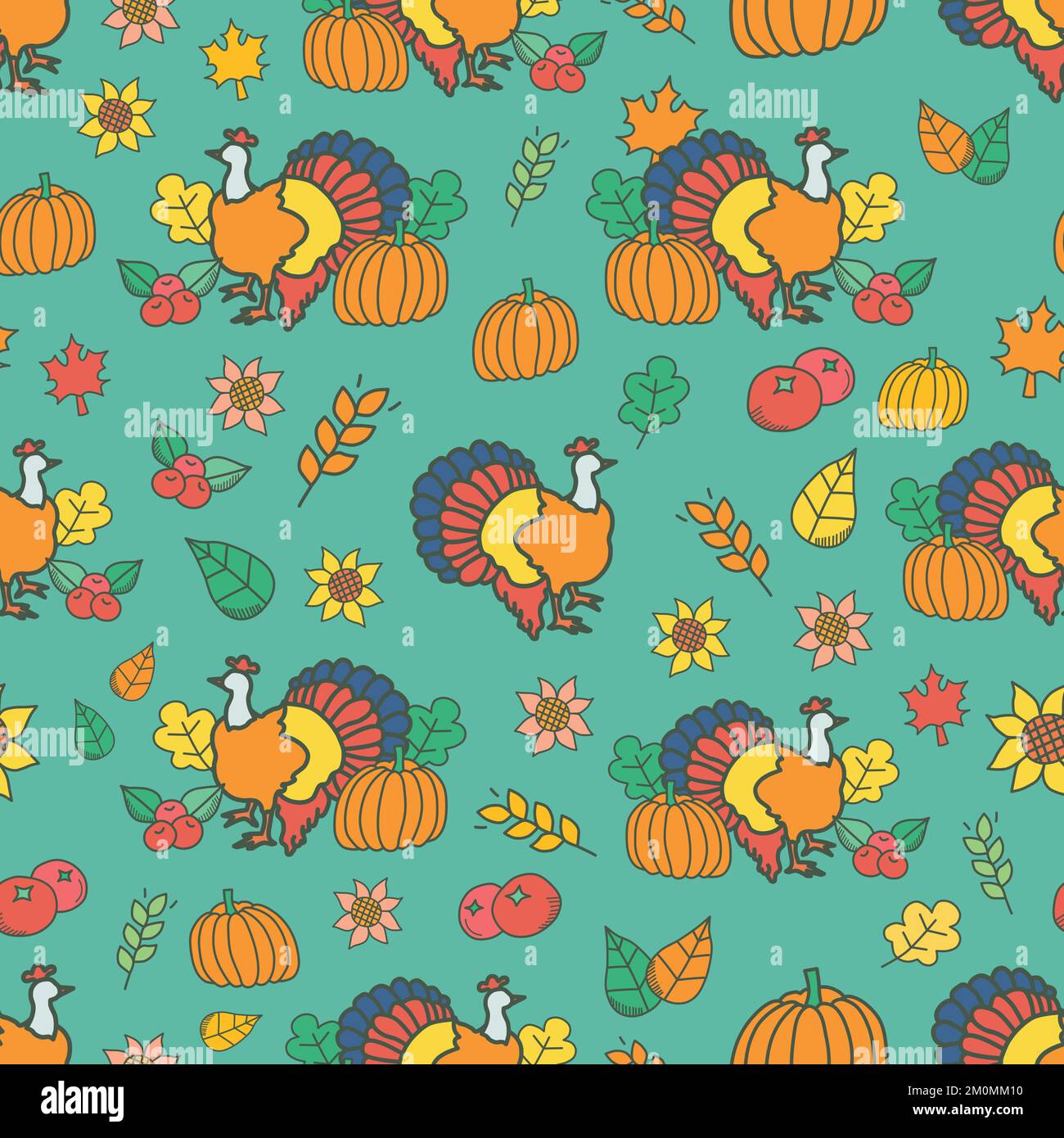 Cute Thanksgiving Turkey Doodles repeat pattern background design Stock ...