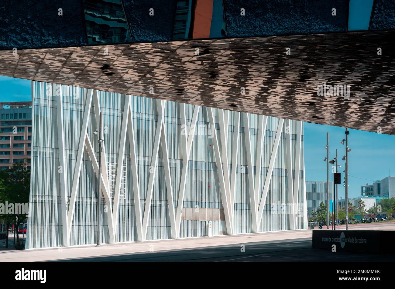 The blue museum and movistar building on the background details of both ...