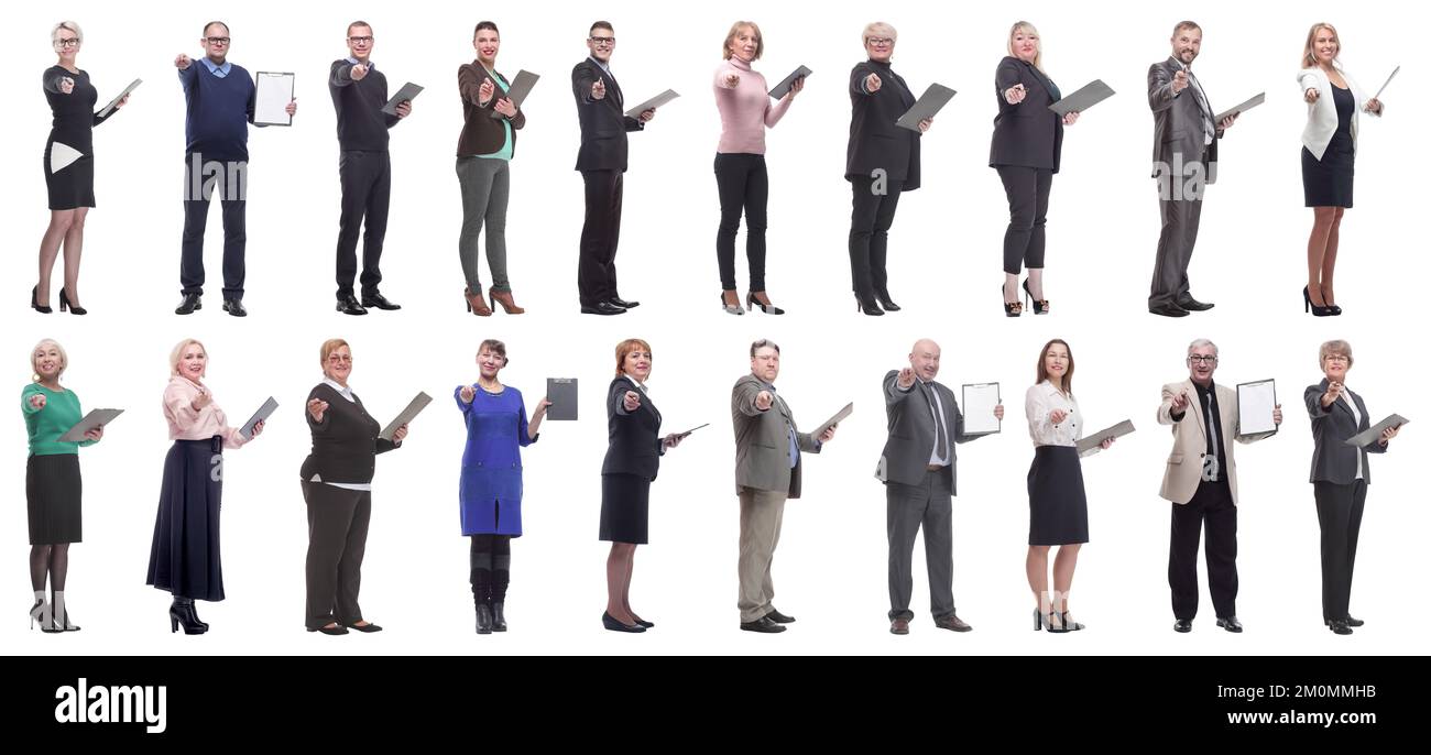 group of successful people with notepad in hands isolated Stock Photo ...