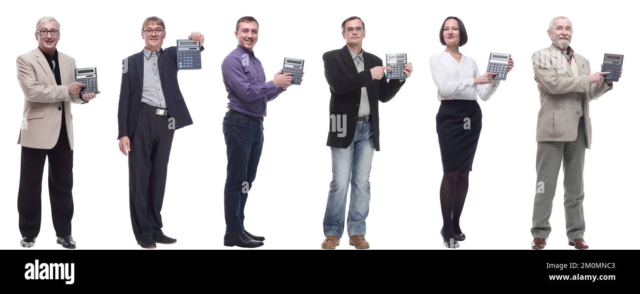 collage of people demonstrate calculator in hand isolated Stock Photo ...