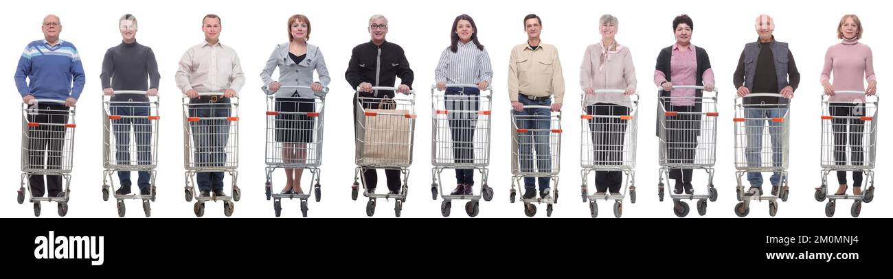 collage group of people with cart isolated on white Stock Photo - Alamy