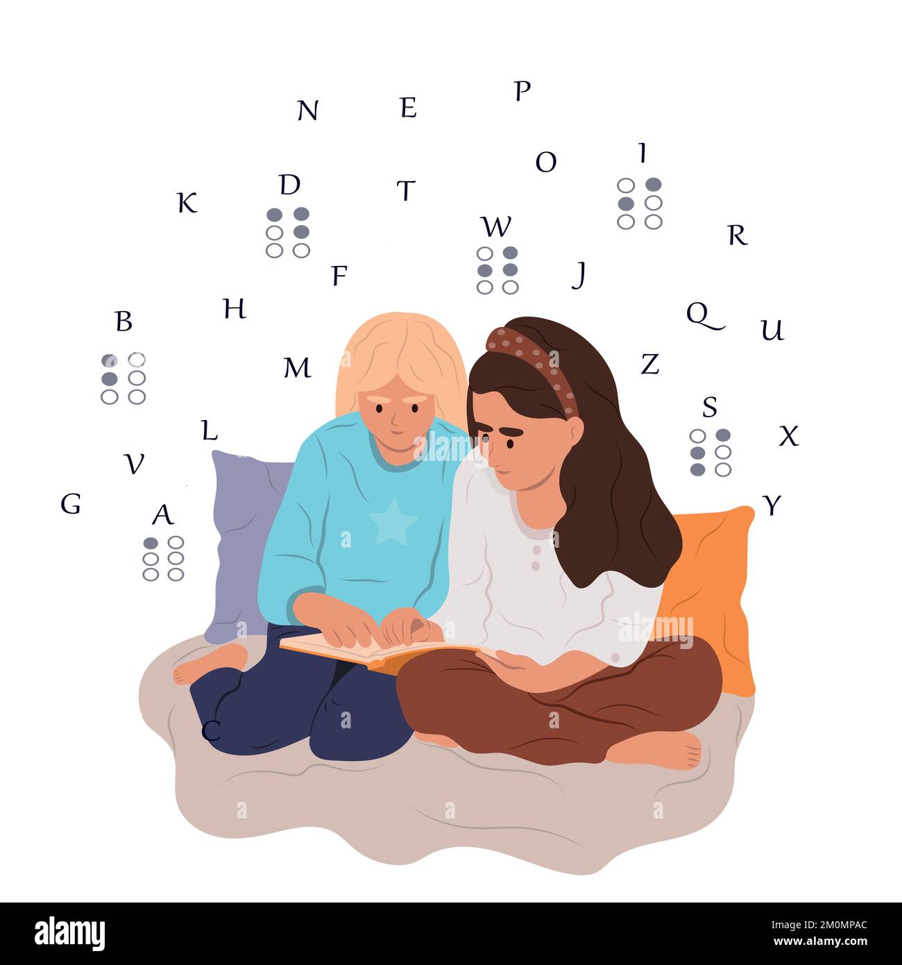 World Braille Day. Happy blind children reading something in braille ...