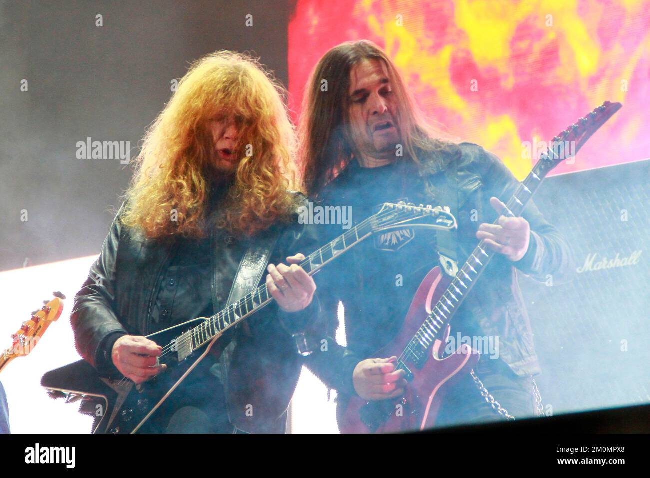 Guitarists Kiko Loureiro and Dave Mustaine of the Megadeth American ...