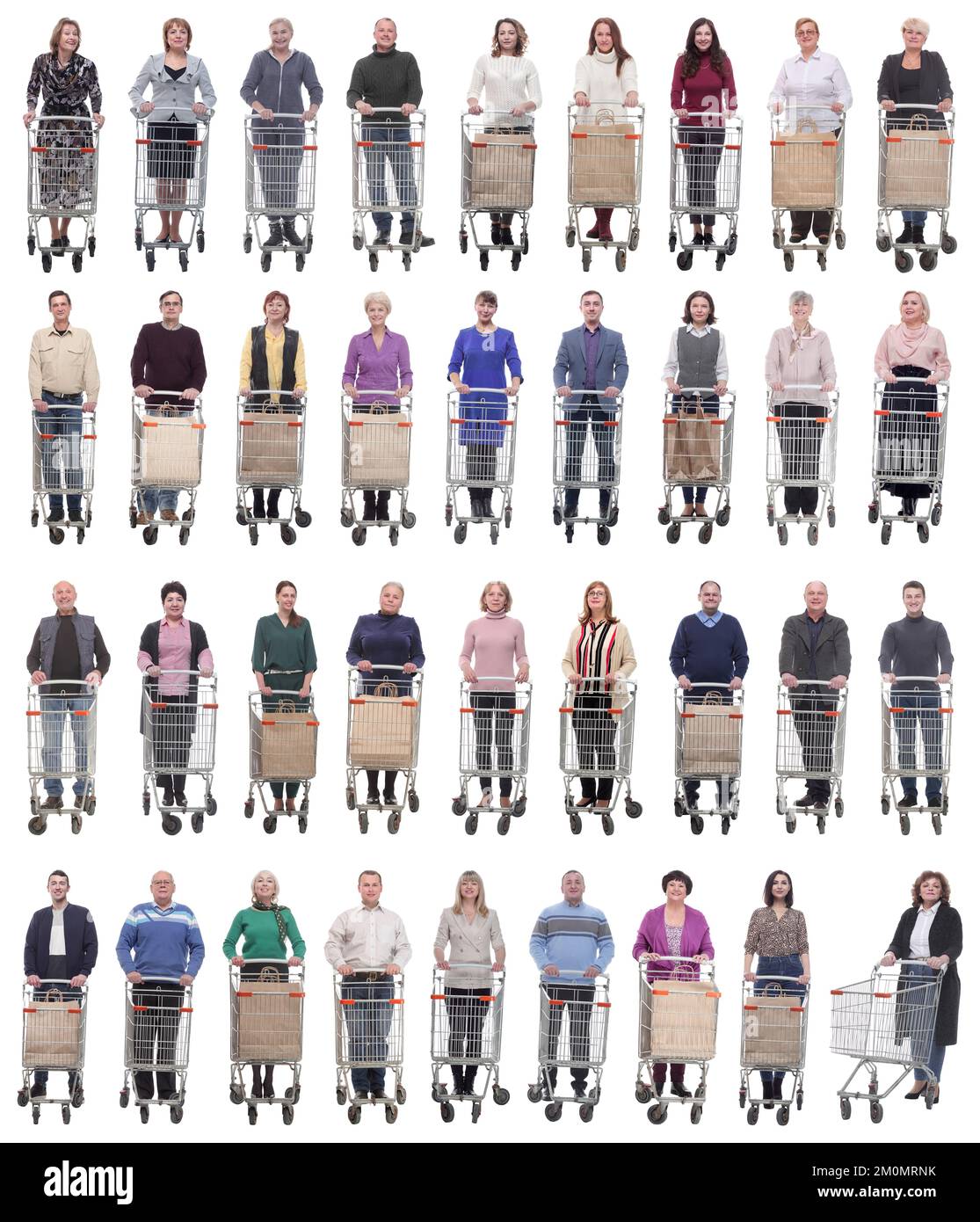 collage group of people with cart isolated on white Stock Photo - Alamy