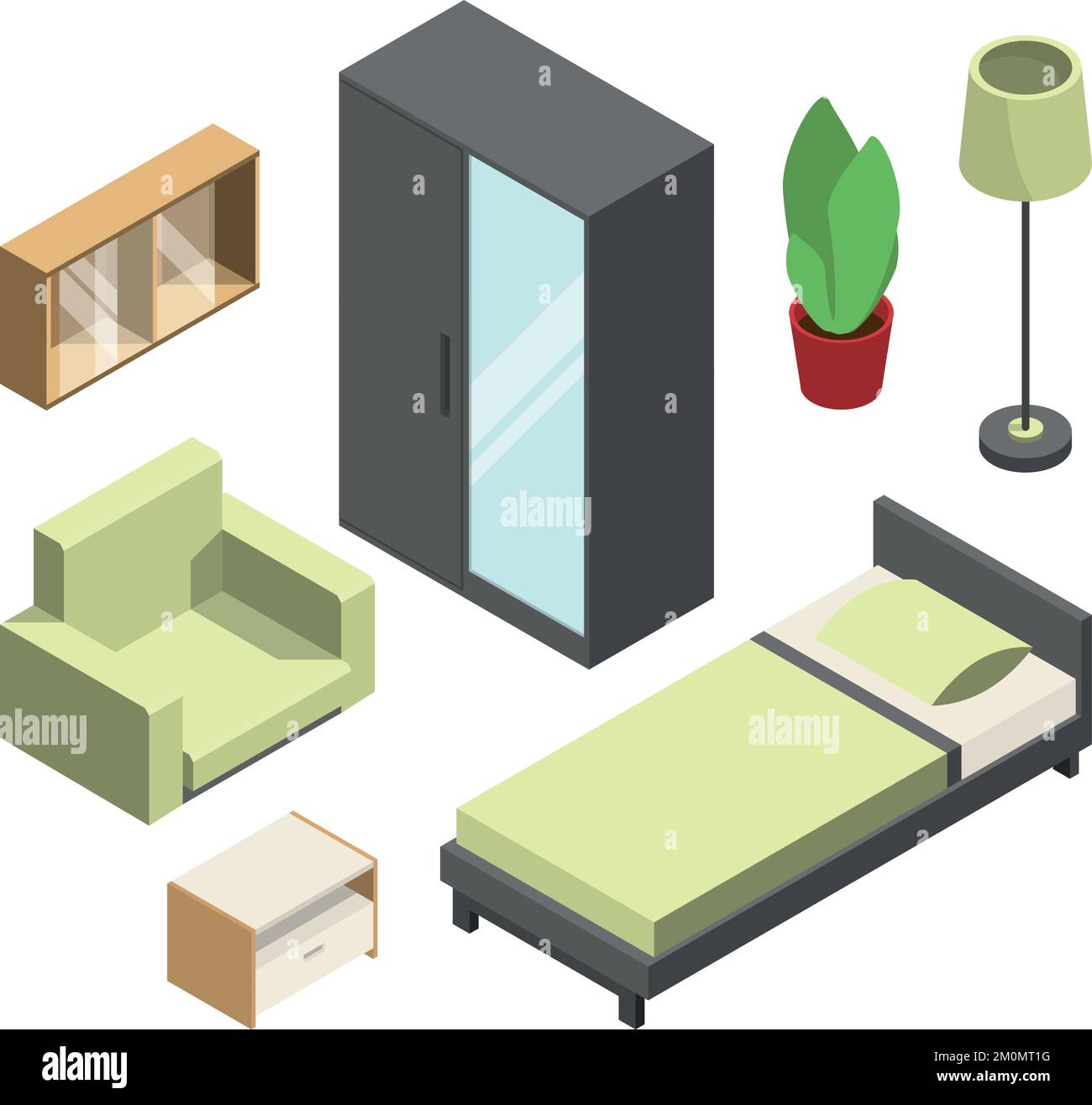 Bedroom furniture set. Modern home isometric elements Stock Vector ...