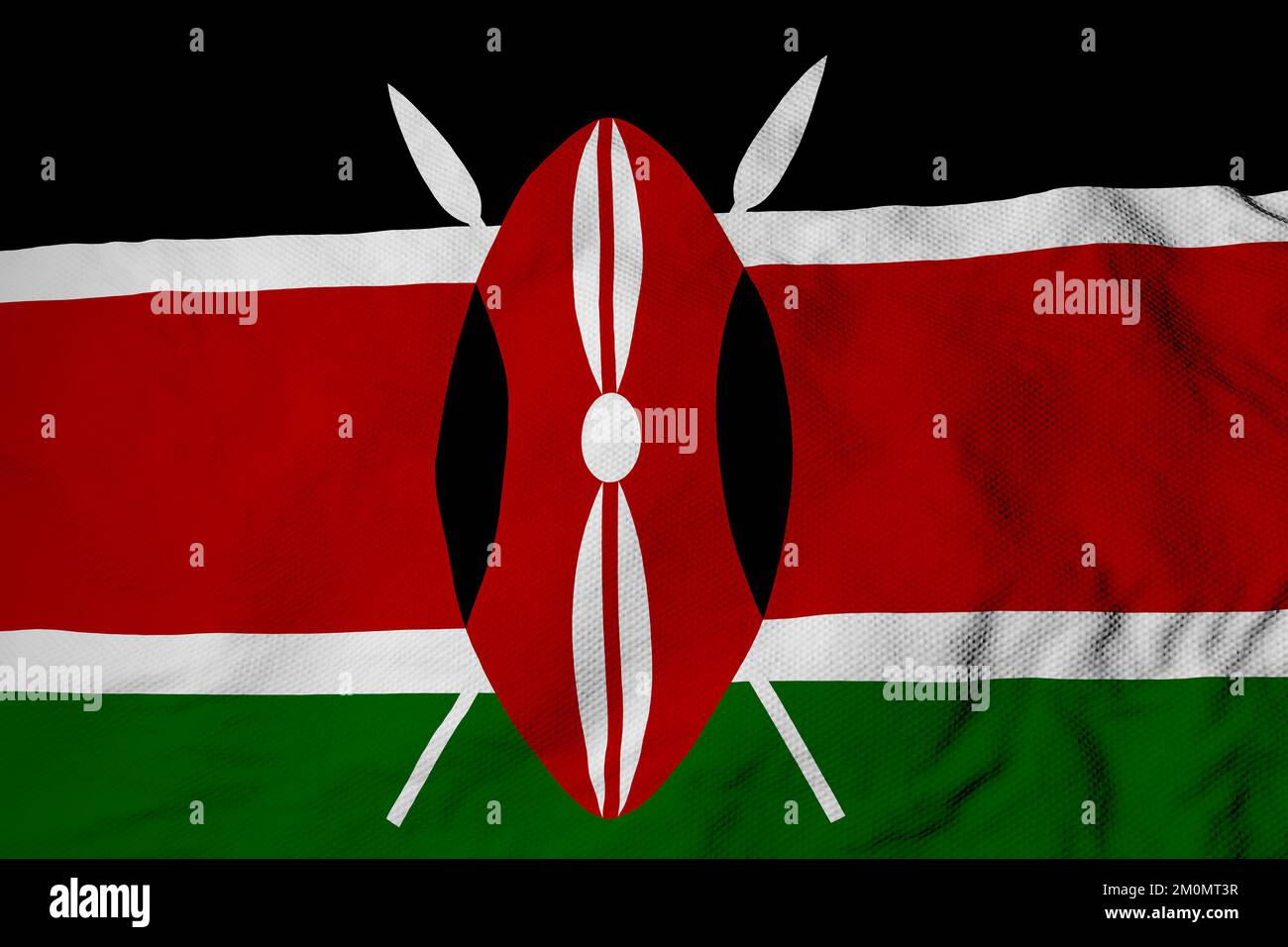 Full frame close-up on a waving flag of Kenya in 3D rendering Stock ...