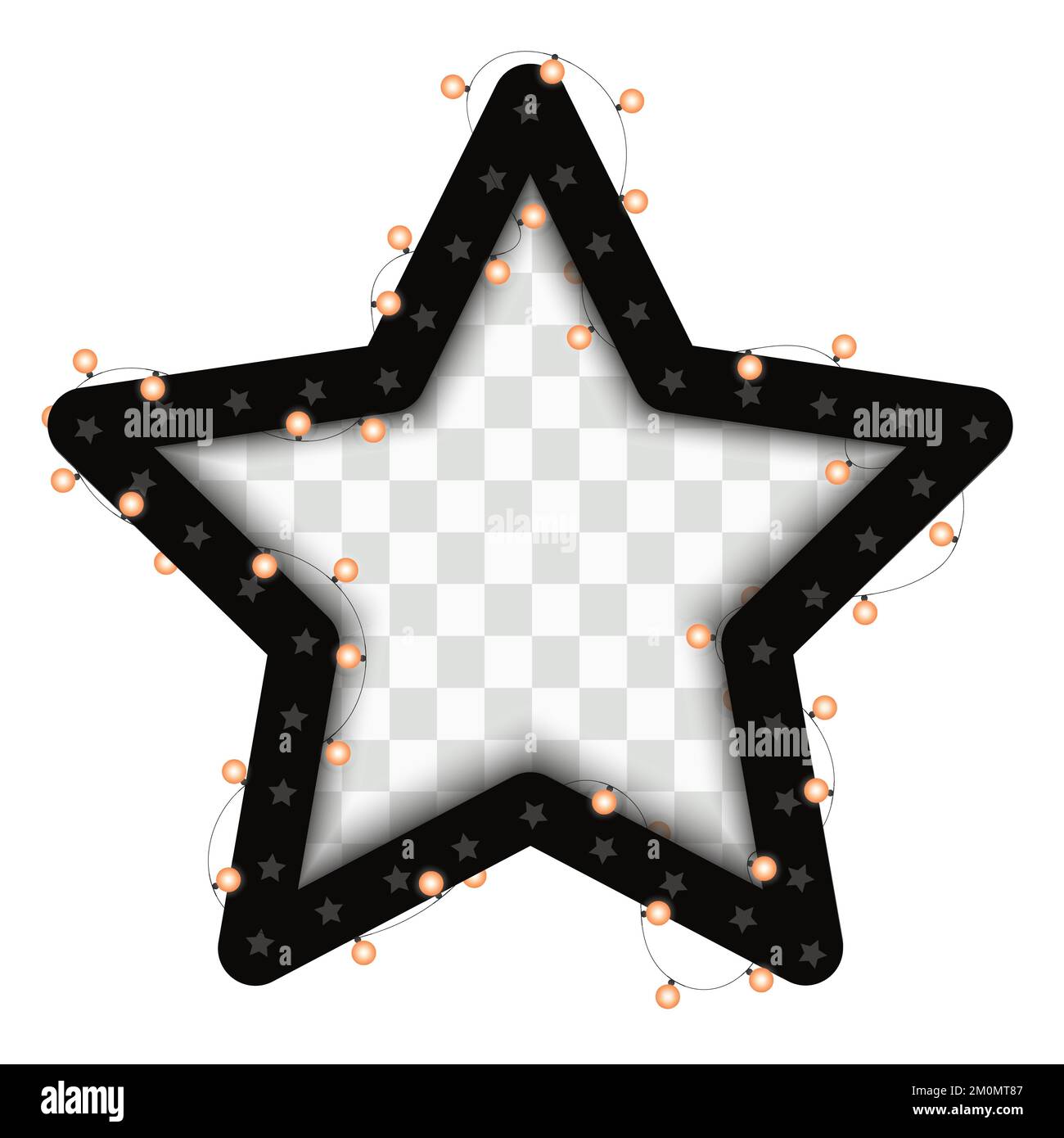 Merry Christmas bright lights on black star frame. Template with ...