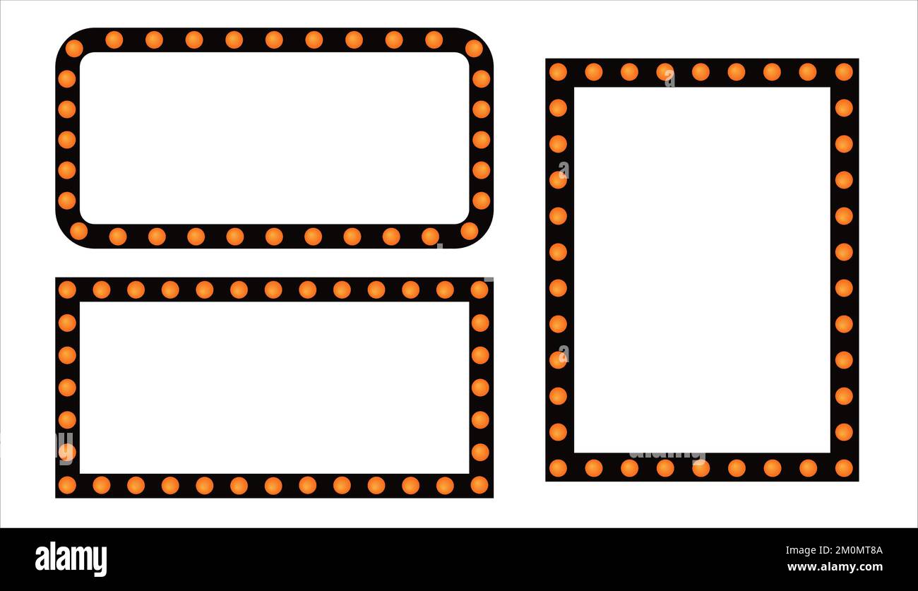 Set of marquee lights patterns on black square frame. Isolated vector ...