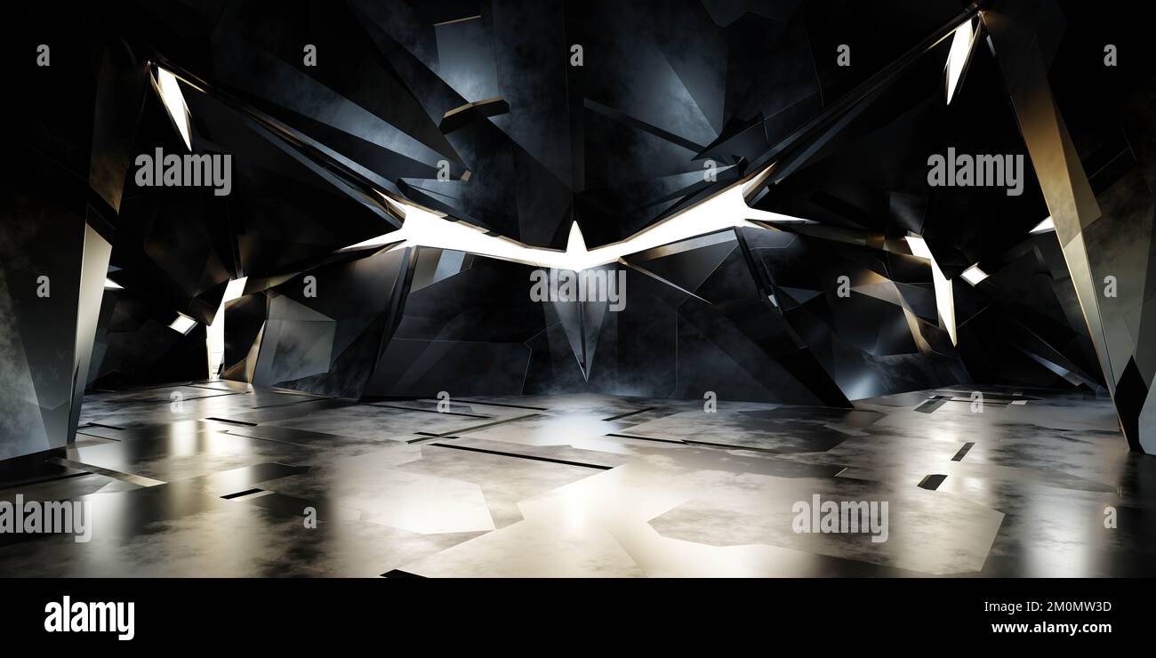 futuristic hall door tunnel basement with sun light and rays 3d render ...